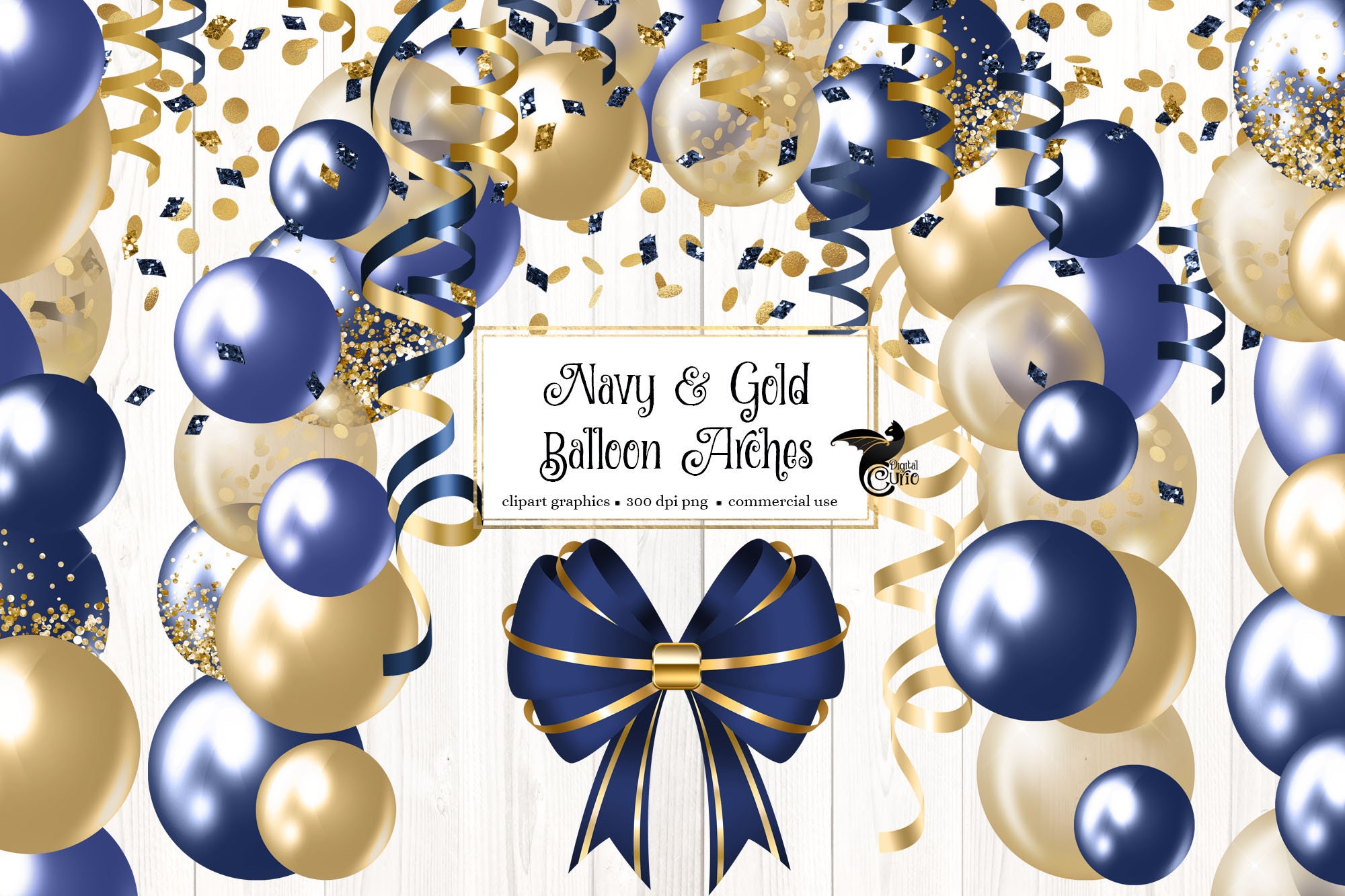 Navy and Gold Balloon Arch Clipart, Blue Balloon Png Digital Overlays ...