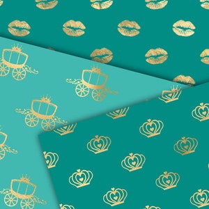 Turquoise and Gold Princess Digital Paper, Seamless Teal Aqua Princess ...