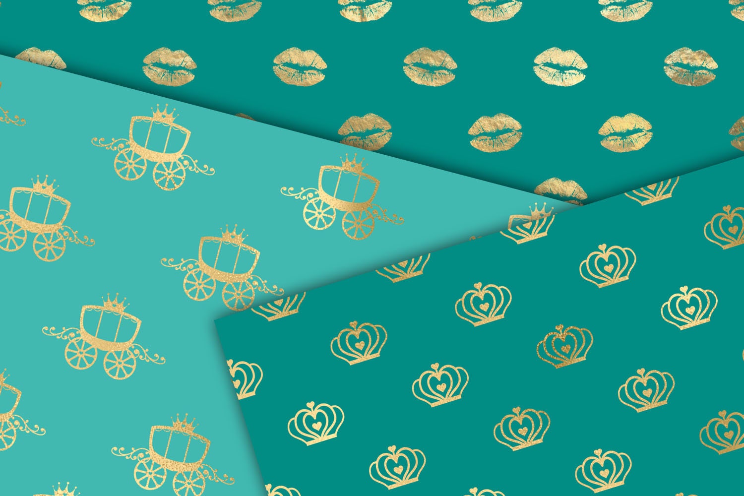 Turquoise and Gold Princess Digital Paper Seamless Teal Aqua | Etsy
