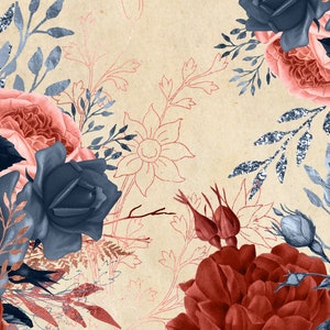 Coral and Navy Floral Clipart, Navy Blue Wedding Roses and Vintage ...