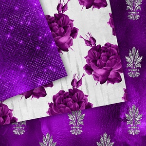 Royal Purple and Silver Floral Digital Paper, Seamless Purple Rose ...