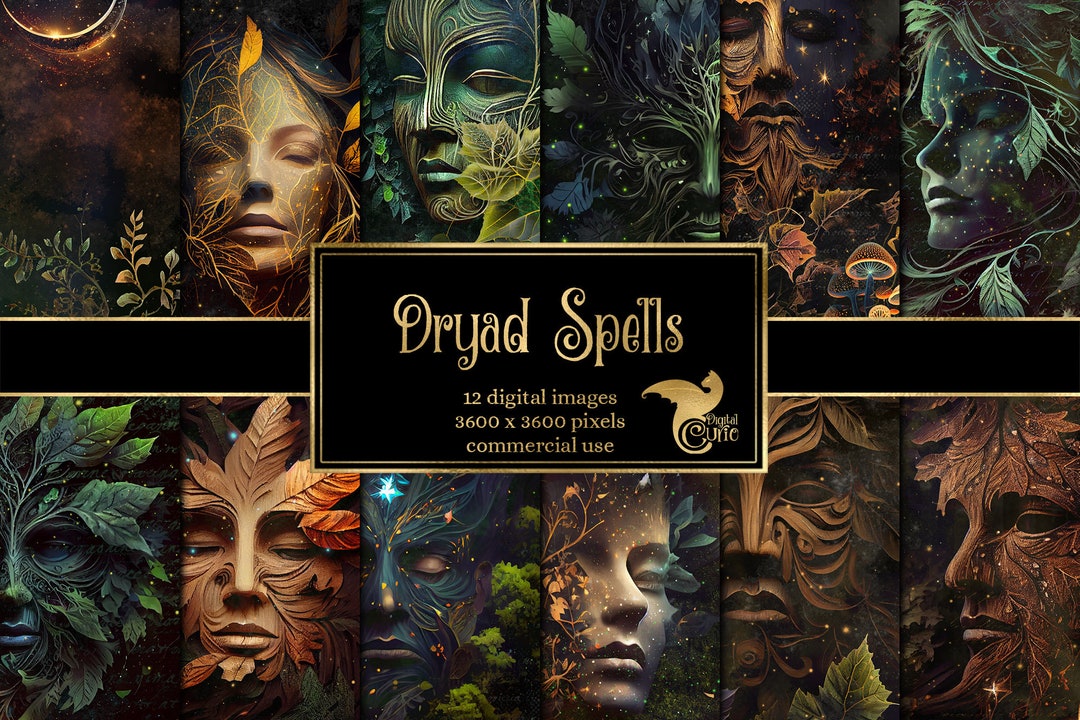 Dryad Spells Digital Paper - Celestial Greenman Fantasy Floral Grunge ...