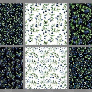 Watercolor Blueberry Digital Paper, Seamless Fruit Printable Textures ...