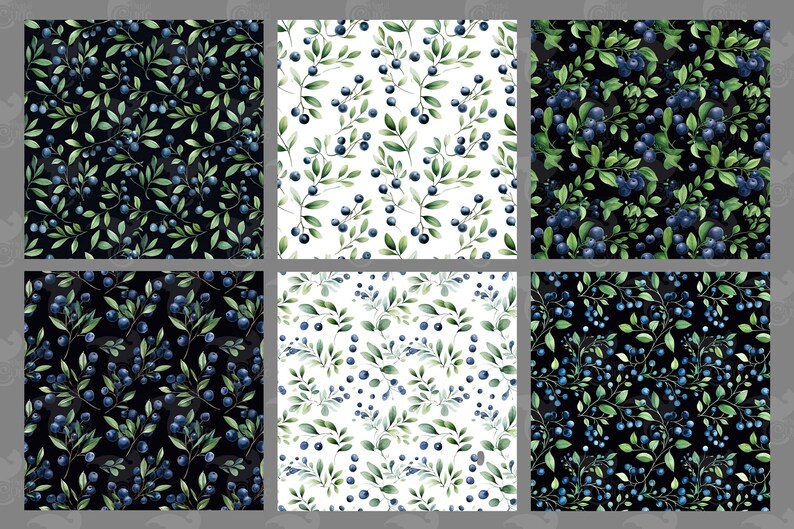 Watercolor Blueberry Digital Paper, Seamless Fruit Pattern (digital ...