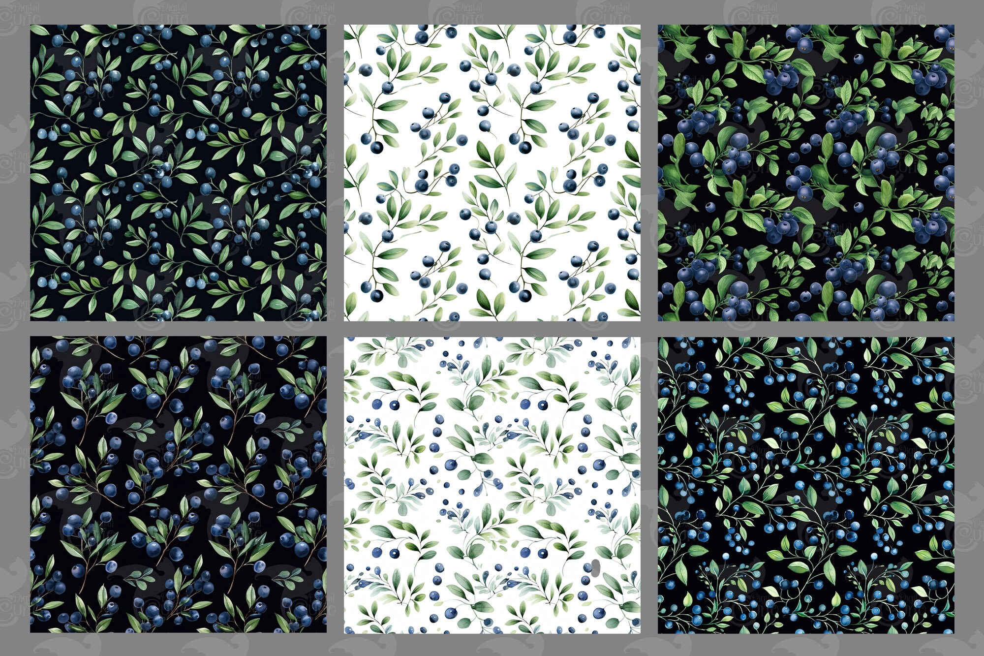 Watercolor Blueberry Digital Paper, Seamless Fruit Pattern (digital ...