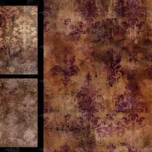 Distressed Red Damask Digital Paper, Seamless Rustic Textured Scrapbook ...