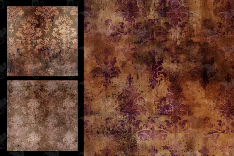 Distressed Red Damask Digital Paper, Seamless Rustic Textured Scrapbook ...
