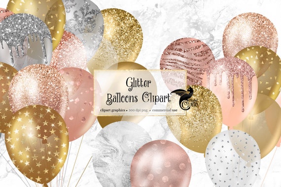 Glitter Balloons Clipart Rose Gold and Silver Glitter Party - Etsy