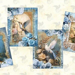 Romantic Blue Hummingbirds Journal Paper, Cottagecore Notebook Digital ...