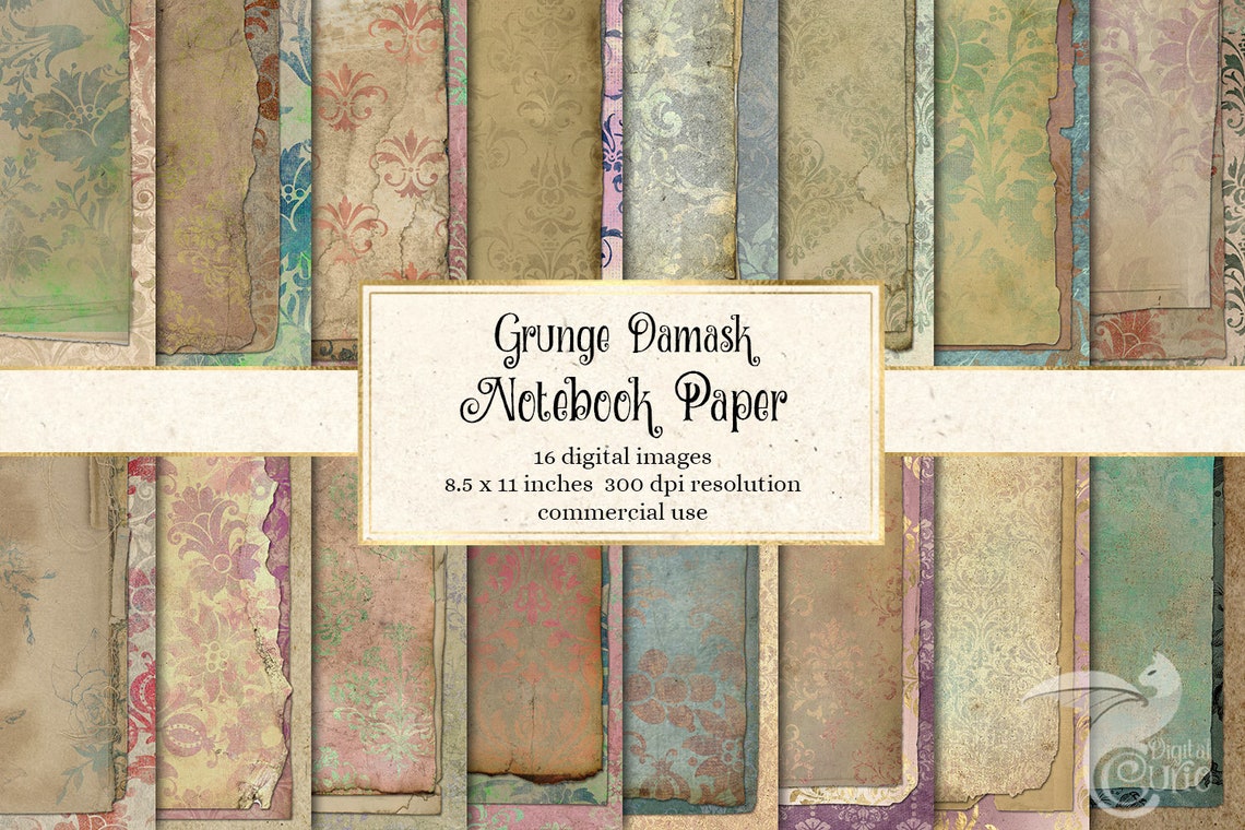 Grunge Damask Notebook Paper Digital Paper Distressed Junk - Etsy