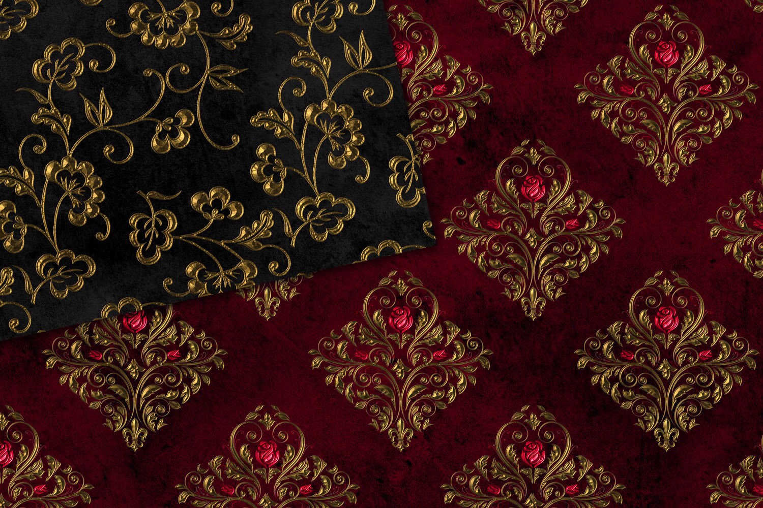 Old Gold Scarlet Digital Paper Seamless Royal Queen Patterns - Etsy