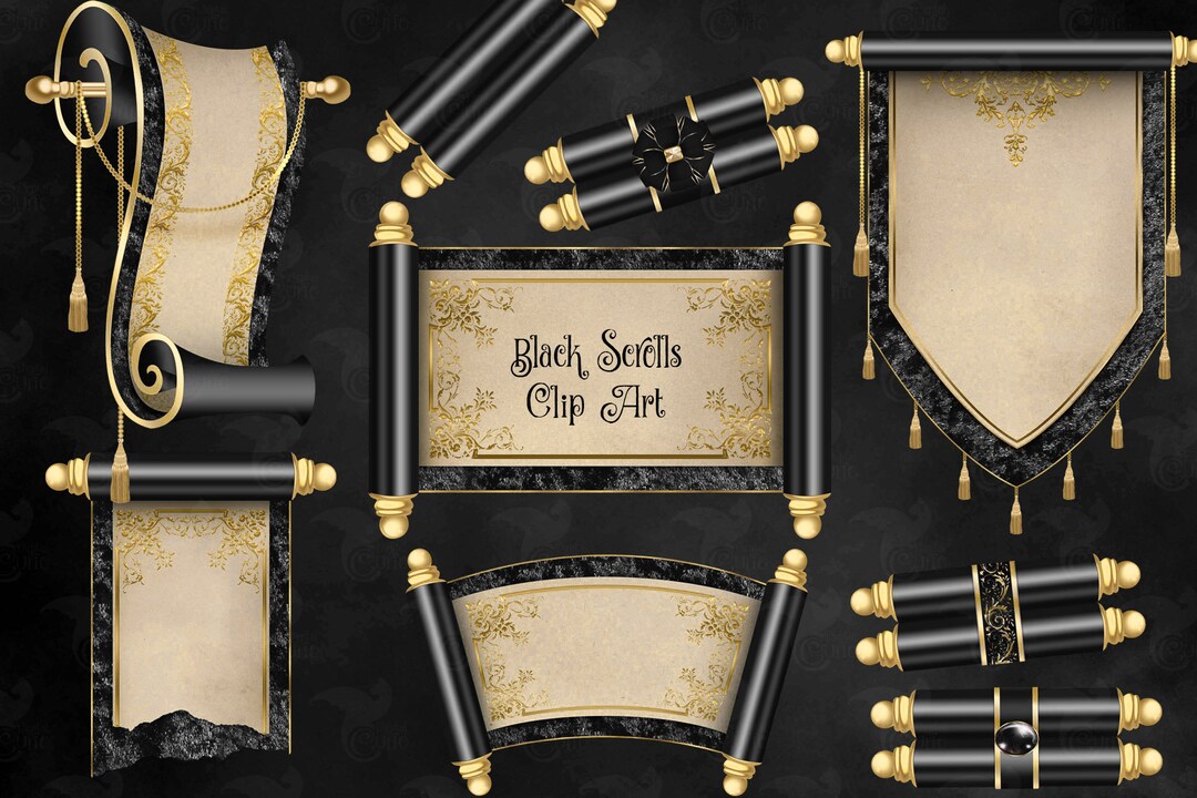 Black Scrolls Clipart - Gold Accents Tapestry (digital Download) - Etsy