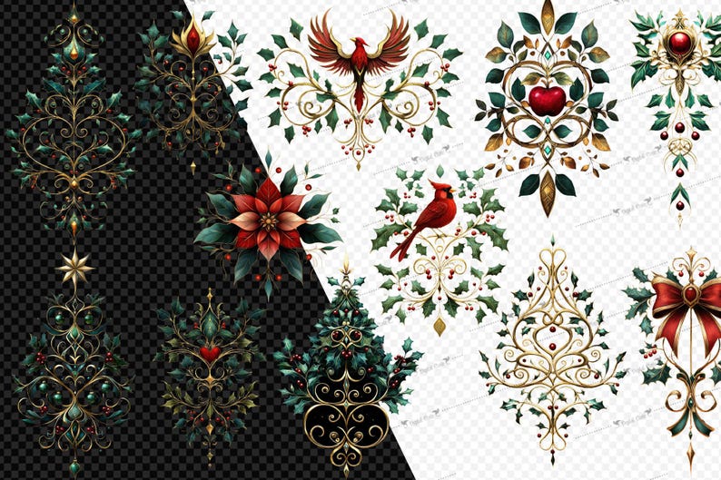 Elven Christmas Graphics – Fantasy Floral Emblems, PNG (digital ...