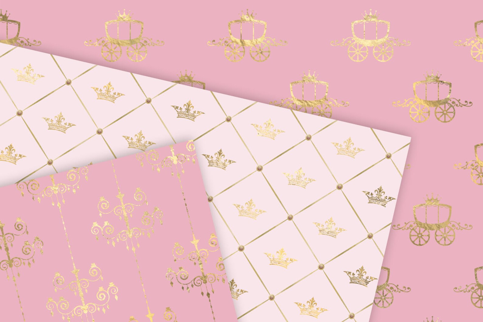 Pink and Gold Princess Digital Paper, Seamless Scrapbook Patterns ...