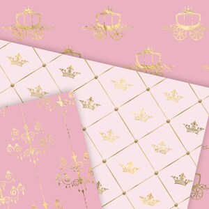 Pink and Gold Princess Digital Paper, Seamless Pink and Gold Digital ...