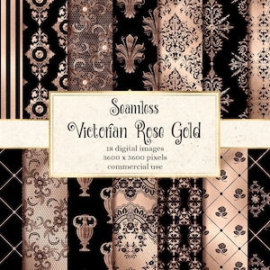 Victorian Rose Gold Digital Paper, Ornate Seamless Patterns With Damask ...
