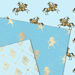 Blue and Gold Princess Digital Paper, Seamless Princess Backgrounds ...