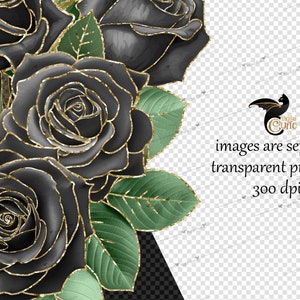 Black and Gold Glam Rose Clip Art, Digital Instant Download Flower Png ...
