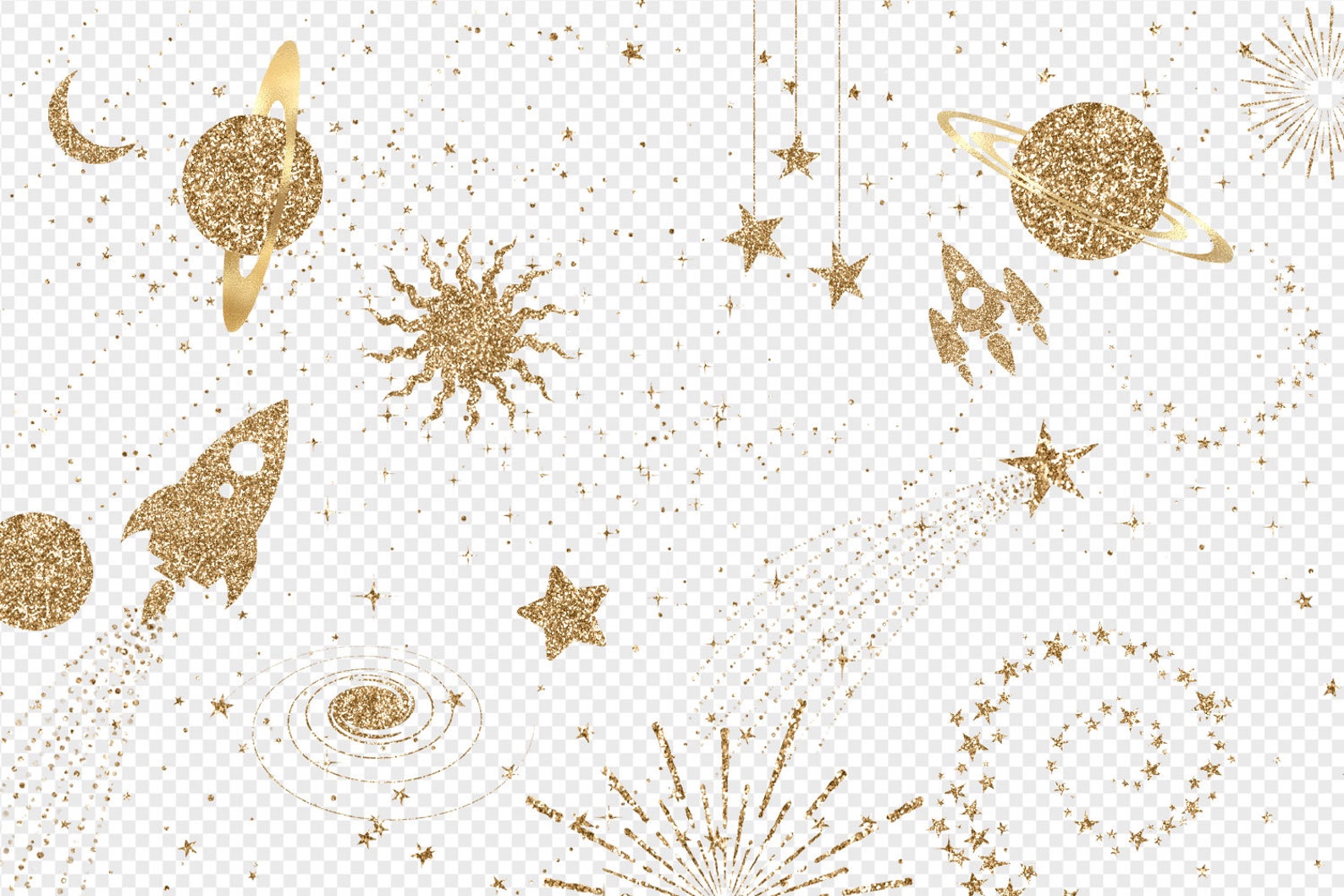 Gold Glitter Space Clipart Glitter Galaxy Solar System With - Etsy