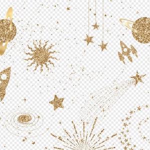 Gold Glitter Space Clipart - Glitter Galaxy Solar System With Planets ...