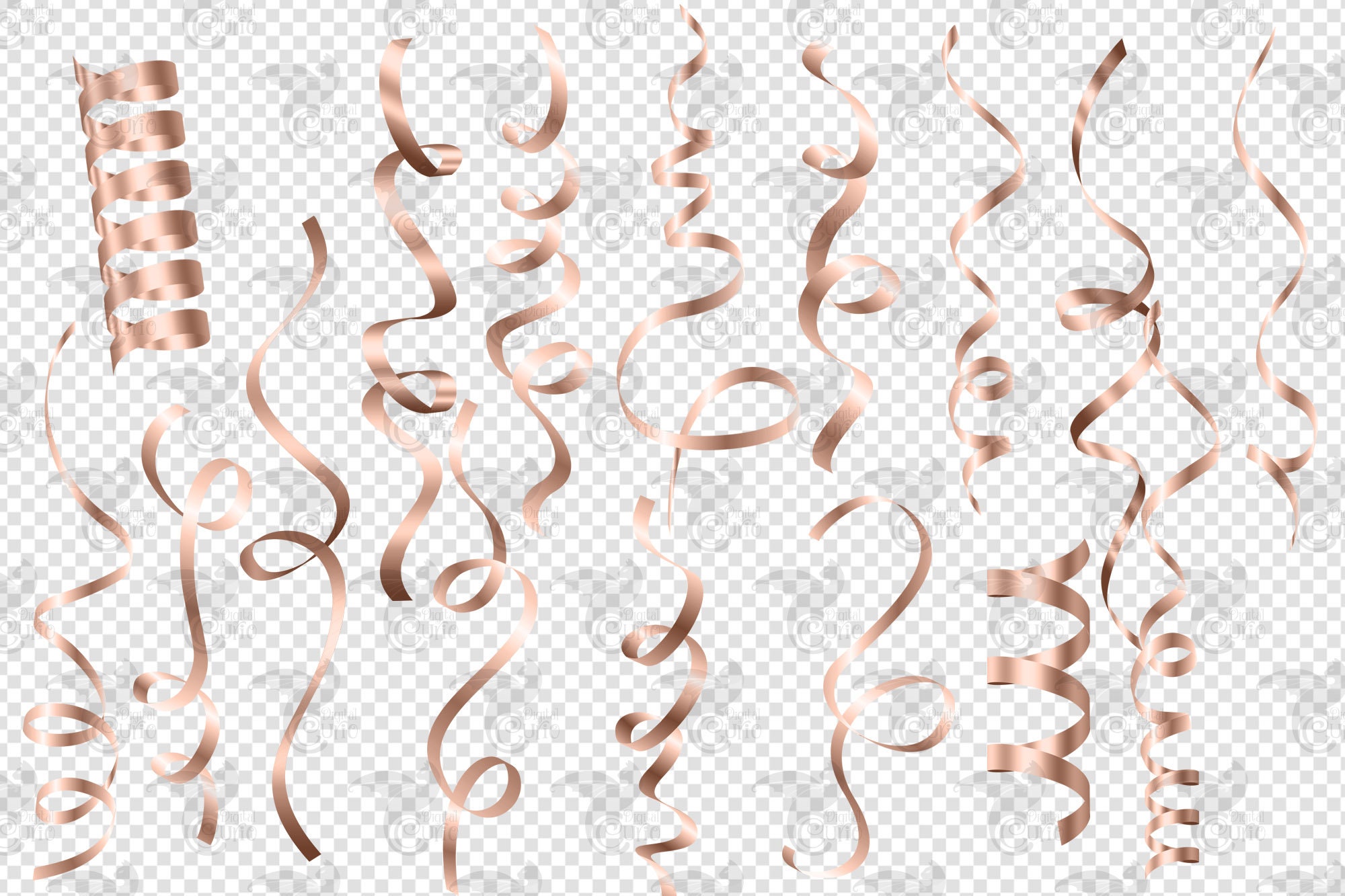 Ribbon Clip Art rose gold curling ribbon in png format - Etsy Polska