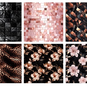 Black and Rose Gold Luxe Digital Paper, Seamless Rose Gold Shimmer ...