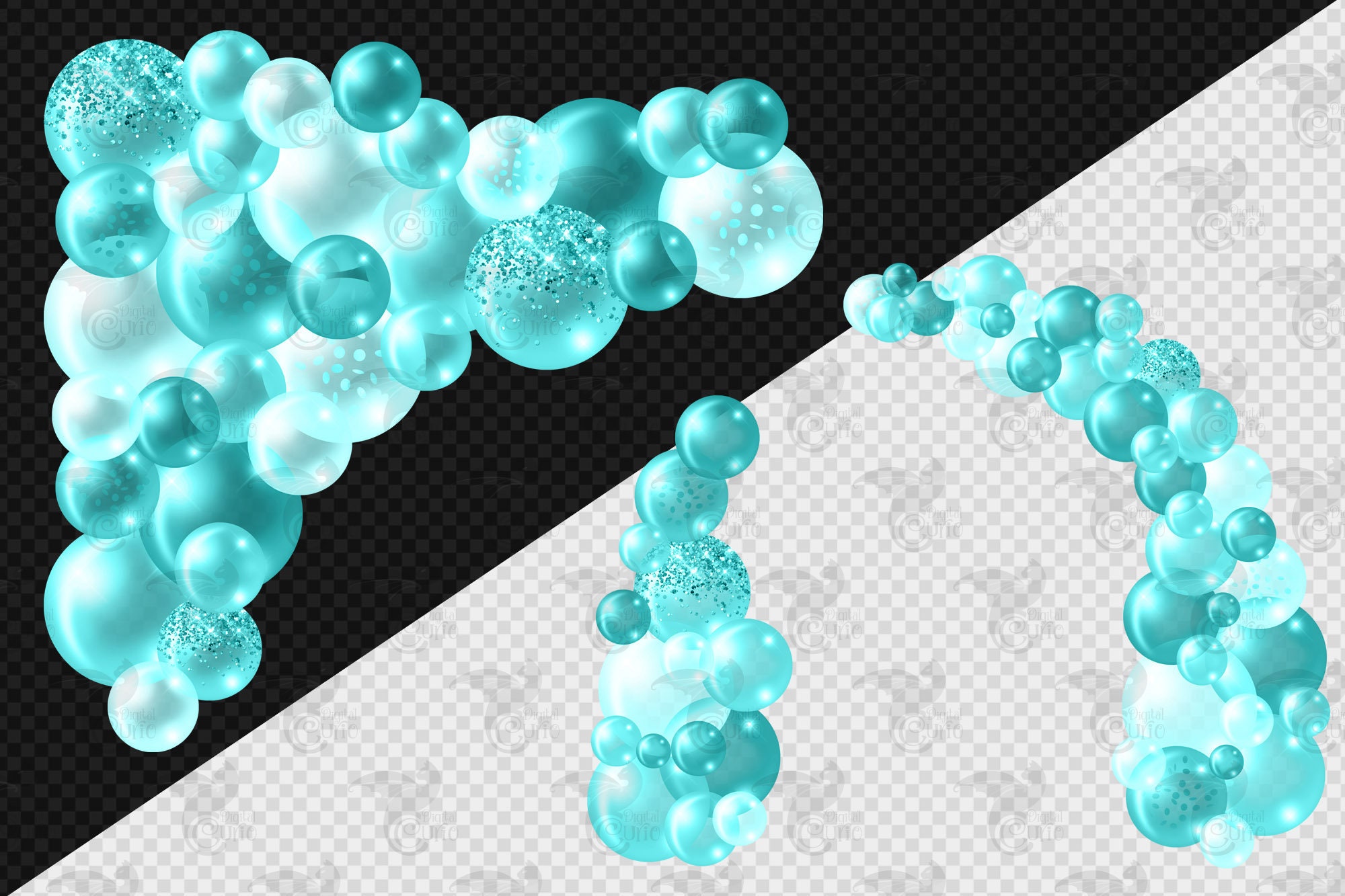 Turquoise Balloon Arch Clipart Glam Balloon Png Digital - Etsy