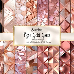 Rose Gold Glass Digital Paper, Seamless Rose Gold Textures, Printable ...