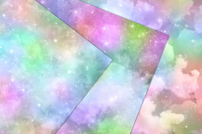 Rainbow Cloudy Skies Digital Paper Stars and Clouds Galaxy - Etsy