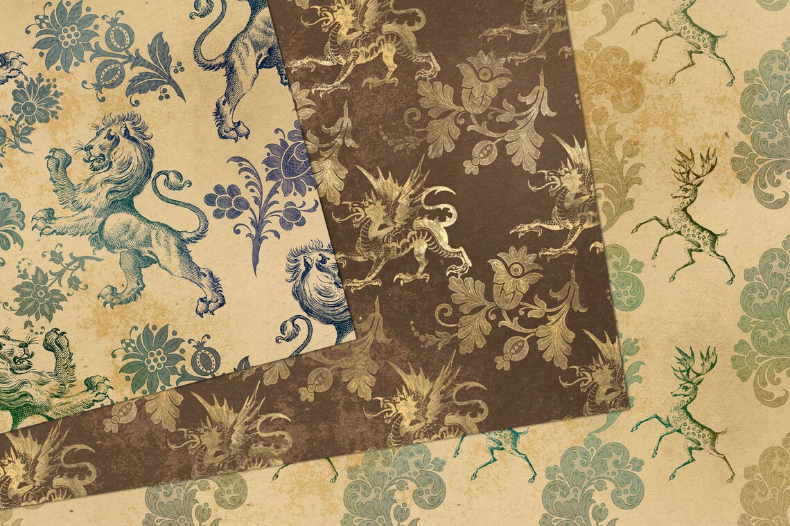 Legendary Beasts Digital Paper Seamless Medieval Fantasy - Etsy