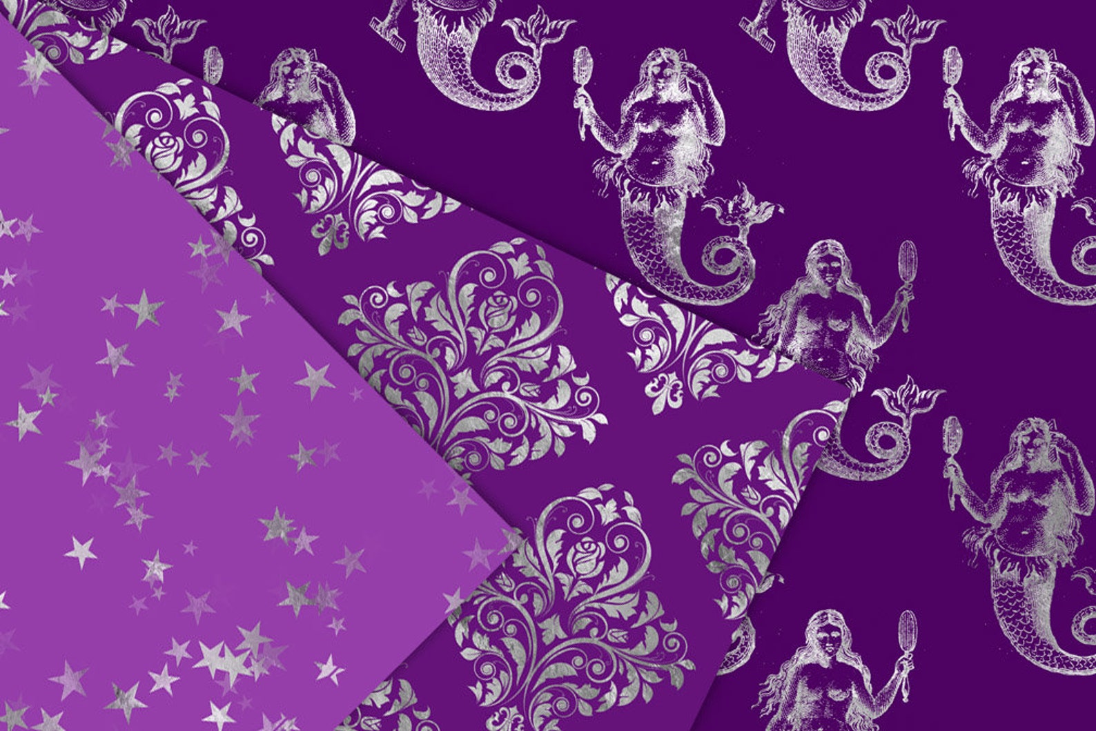 Purple and Silver Digital Paper Seamless Silver Foil Wedding - Etsy