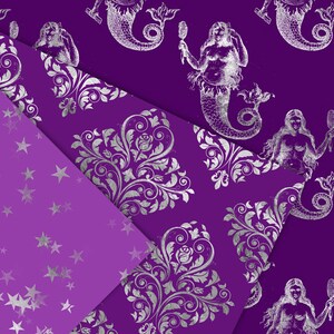 Purple and Silver Digital Paper, Seamless Silver Foil Wedding ...