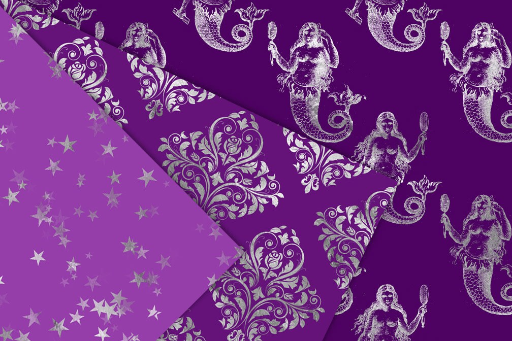 Purple and Silver Foil Digital Paper, Seamless Patterns (digital ...