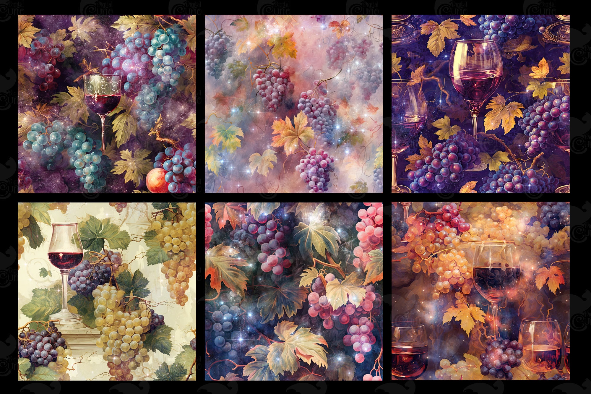 Fantasy Wine Grapes Digital Paper, Seamless Printable Textures (digital ...