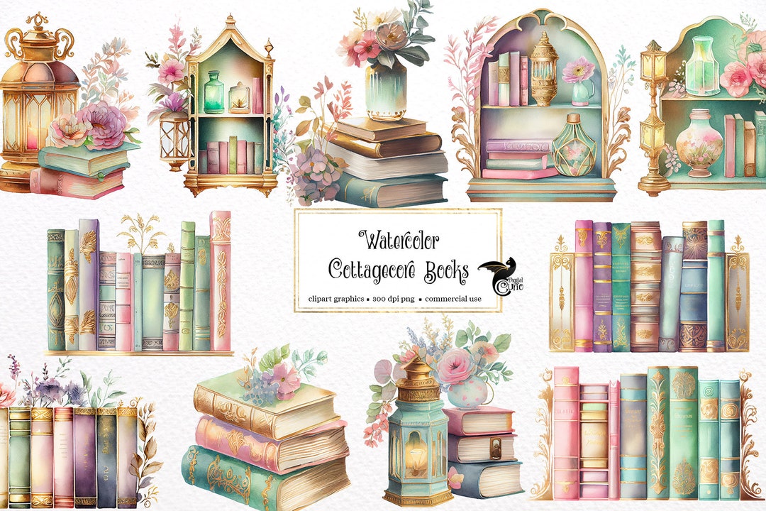 Watercolor Cottagecore Books Clipart - Floral Antique Book Png ...