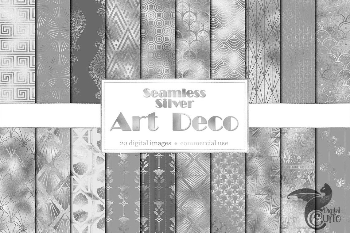 Silver Art Deco Digital Paper Seamless Deco Patterns in - Etsy