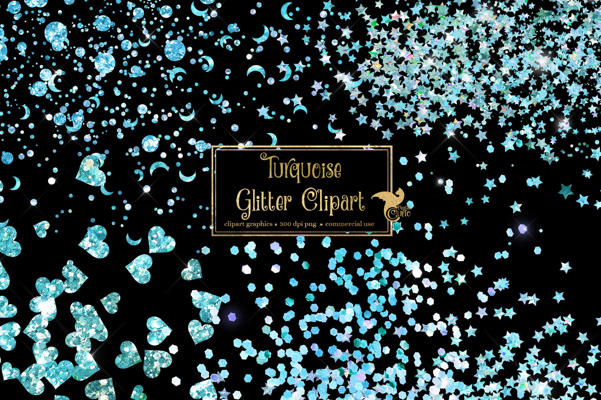 Turquoise Glitter Clip Art Overlays Digital Instant Download | Etsy