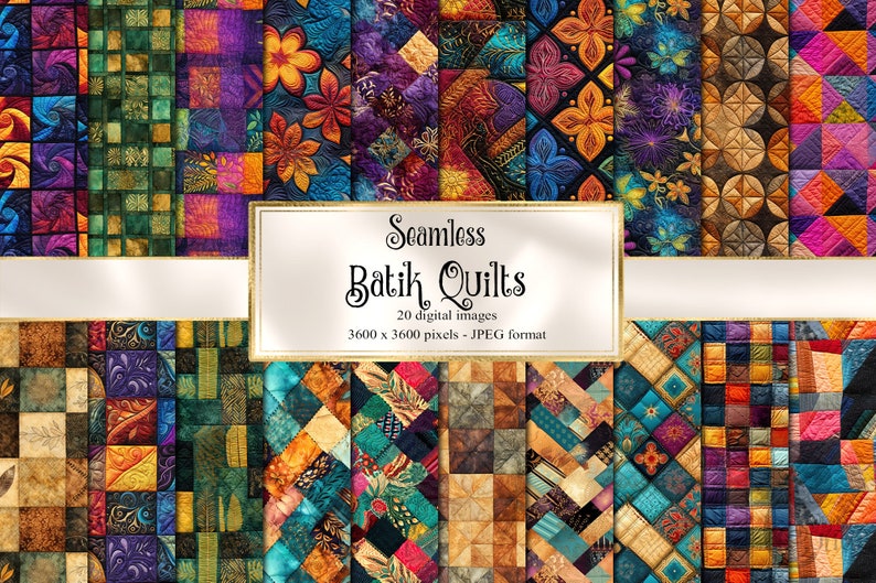 Batik Quilt Digital Paper, Seamless Texture Patterns (digital Download ...
