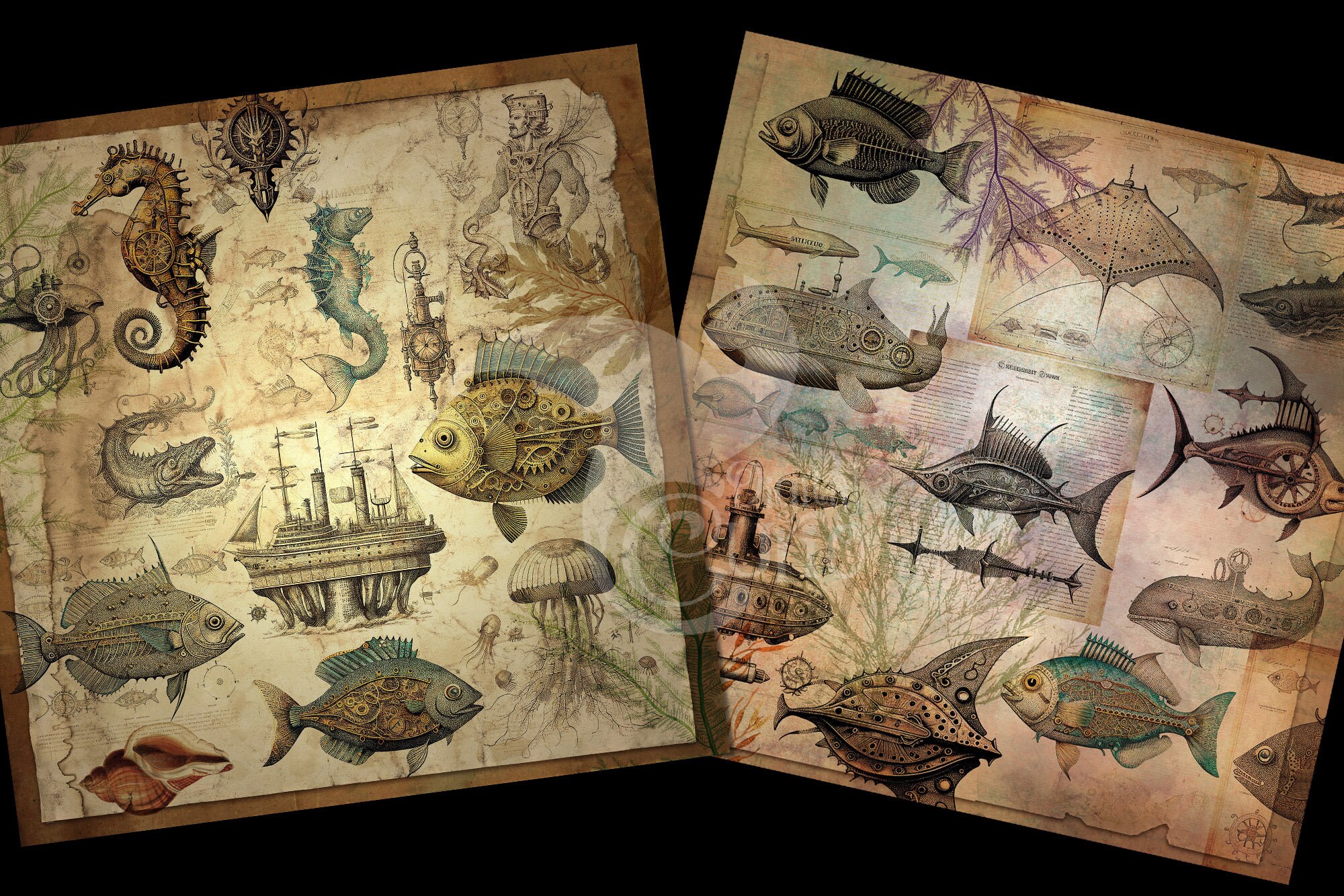 Nautical Steampunk Backgrounds Digital Paper With Old - Etsy