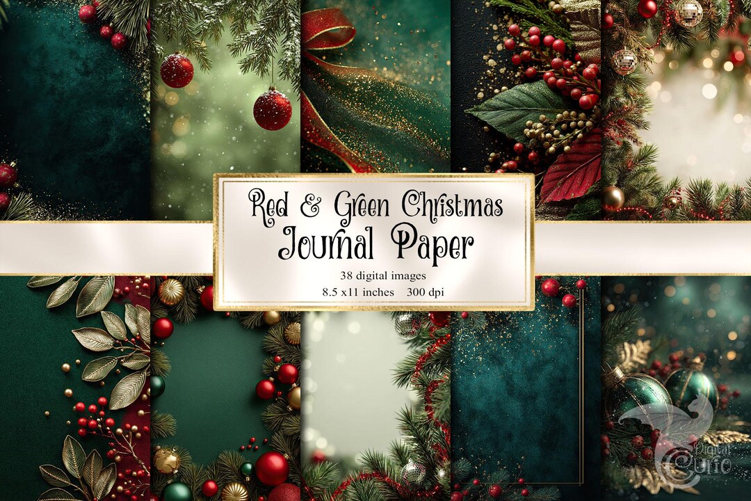 Red and Green Christmas Journal Paper, Holiday Printable Backgrounds ...