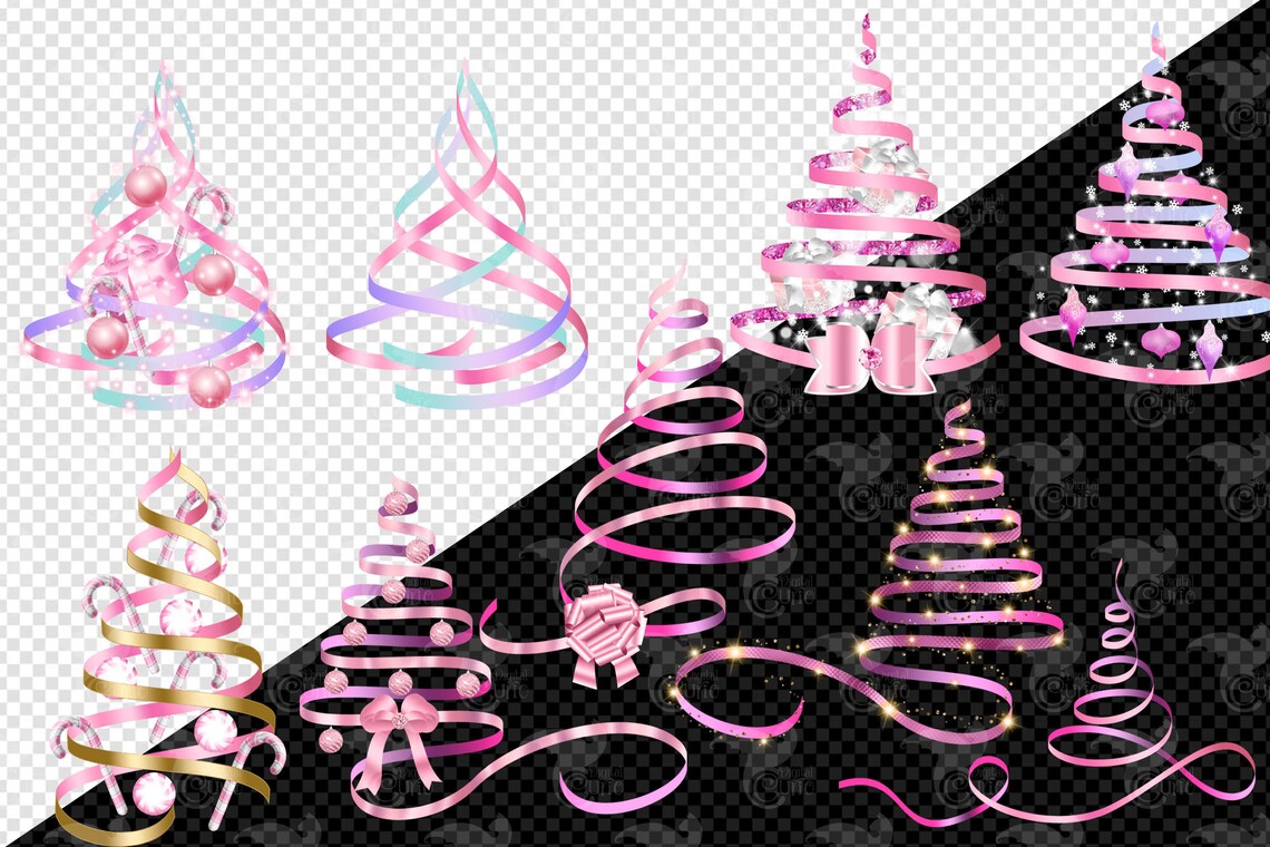 Pink Glam Ribbon Christmas Tree Clip Art Digital Holiday - Etsy