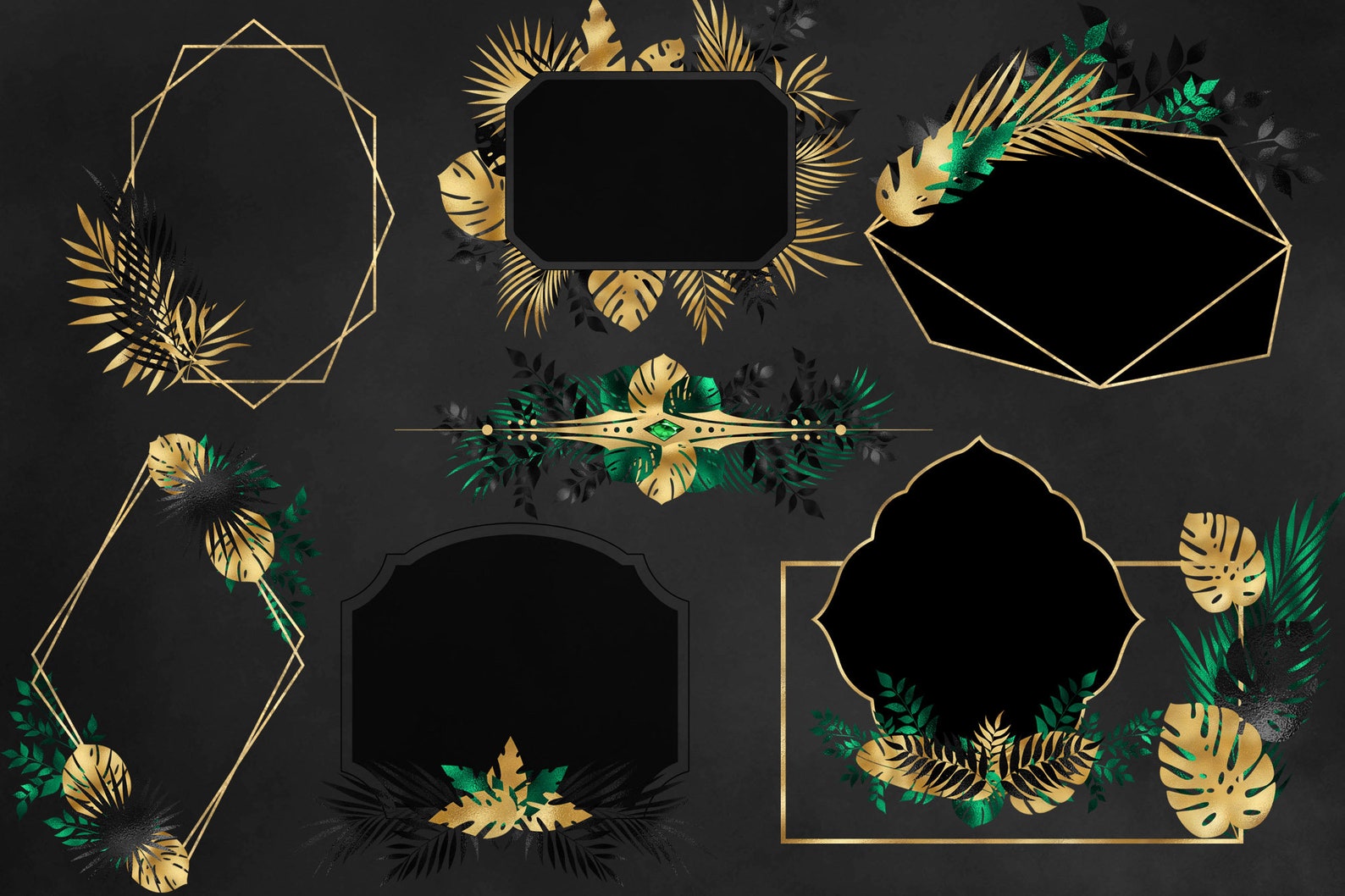 Black and Gold Tropical Frames Clip Art Digital Frame - Etsy