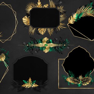 Black and Gold Tropical Frames Clip Art - Digital Frame Graphics in Png ...