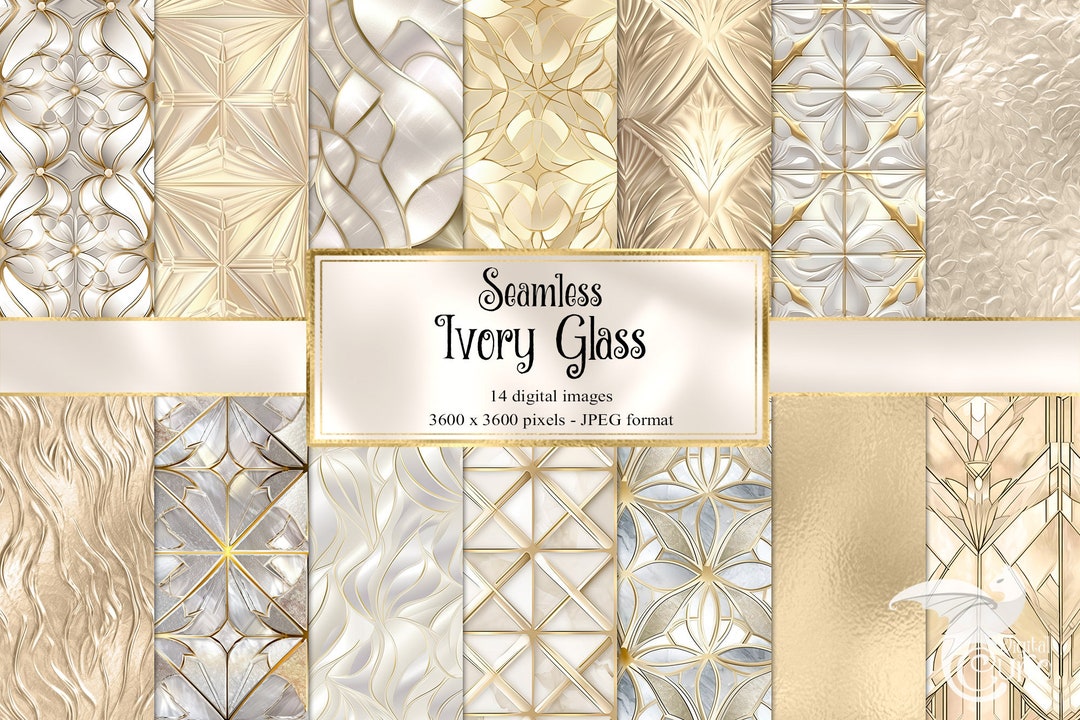 Ivory Glass Digital Paper, Seamless Ivory Textures, Printable Digital ...