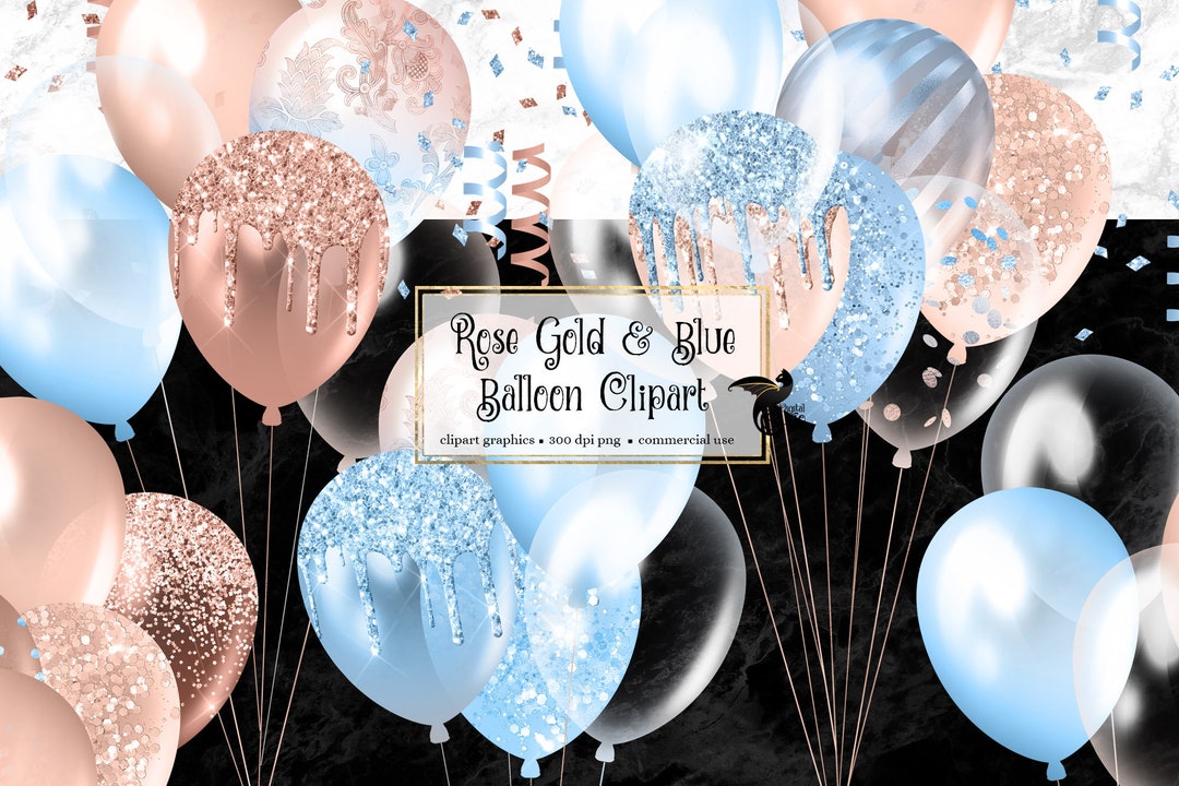 Rose Gold and Blue Balloons Clipart - Party Clip Art Balloons and ...