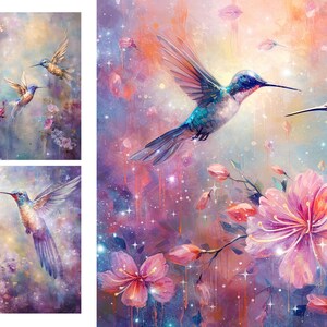 Starry Hummingbirds Digital Paper, Celestial Digital Paper Fantasy ...