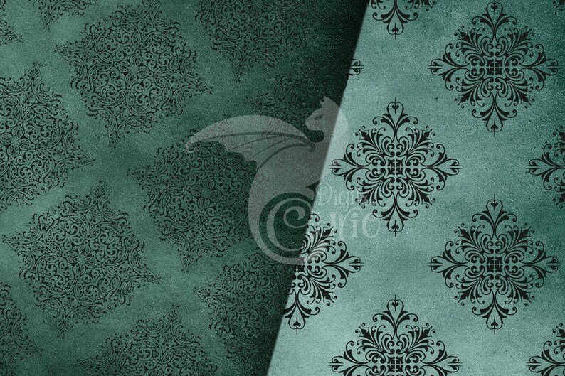 Teal Gothic Damask Digital Paper Vintage Antique Grunge | Etsy