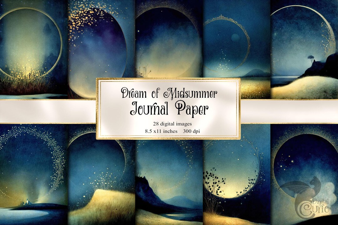 Dream of Midsummer Digital Journal Paper, Celestial Gold Frames ...