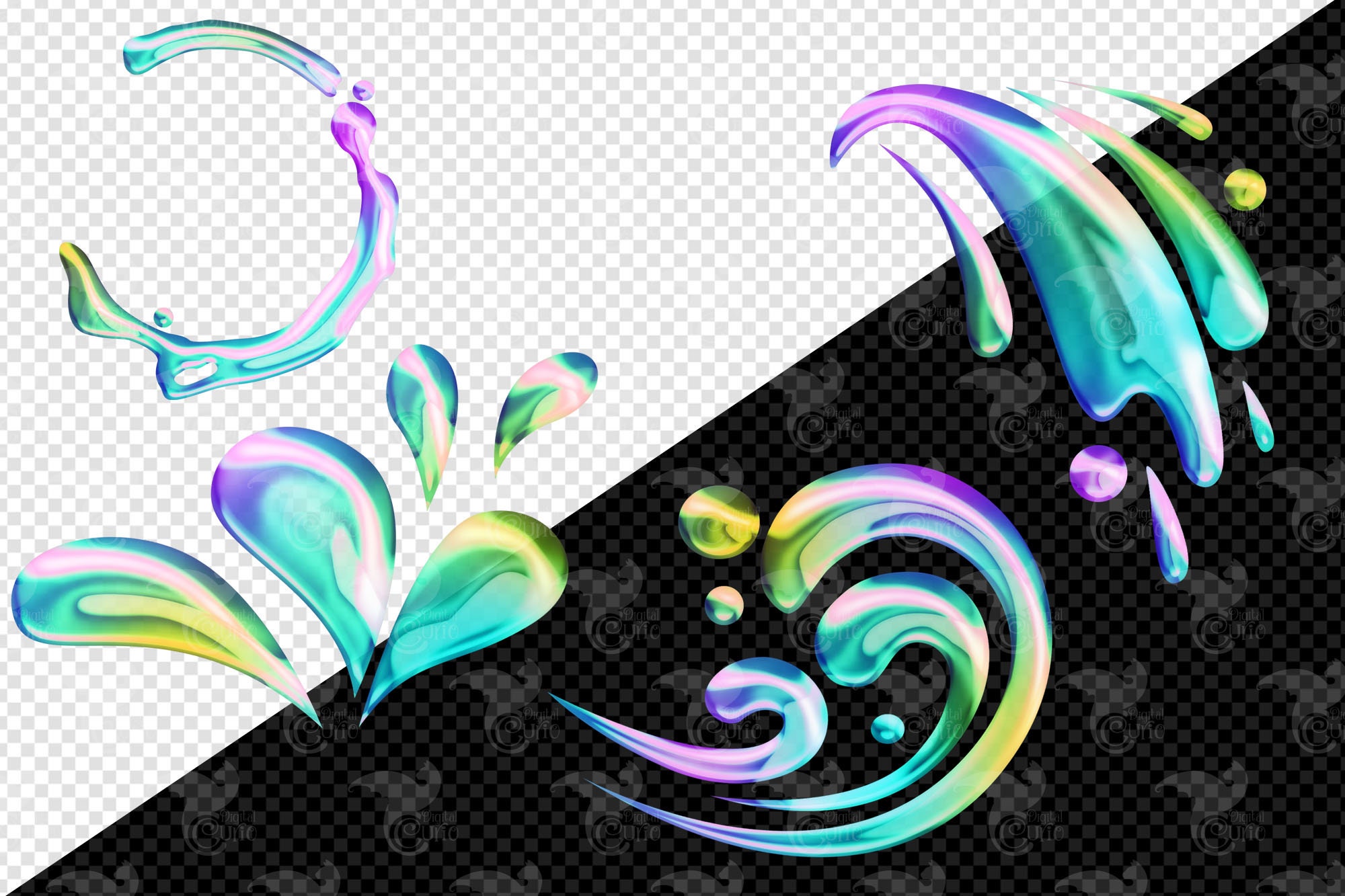 Holographic Drips and Splashes Clipart Digital Clip Art - Etsy