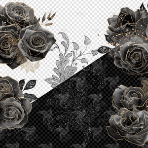 Black and Gold Glam Rose Clip Art Digital Instant Download | Etsy